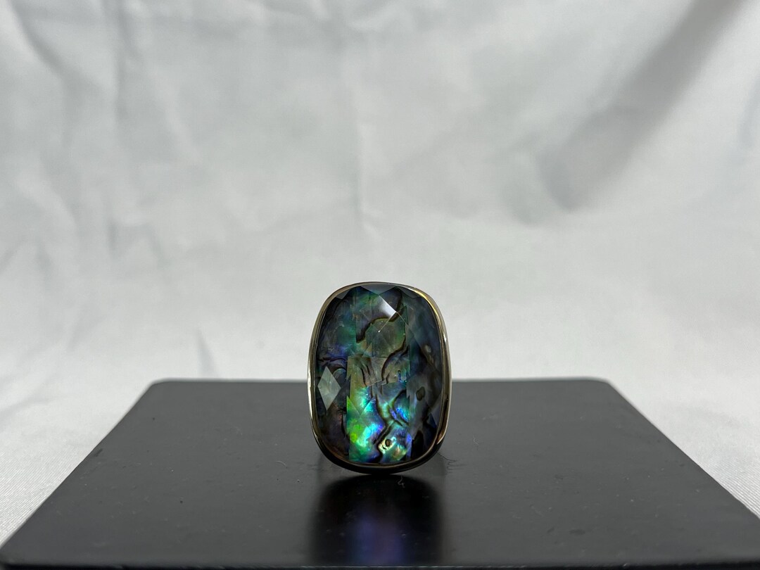 Crystal Overlay 925 Sterling Silver Abalone Shell Rectangle Rounded ...