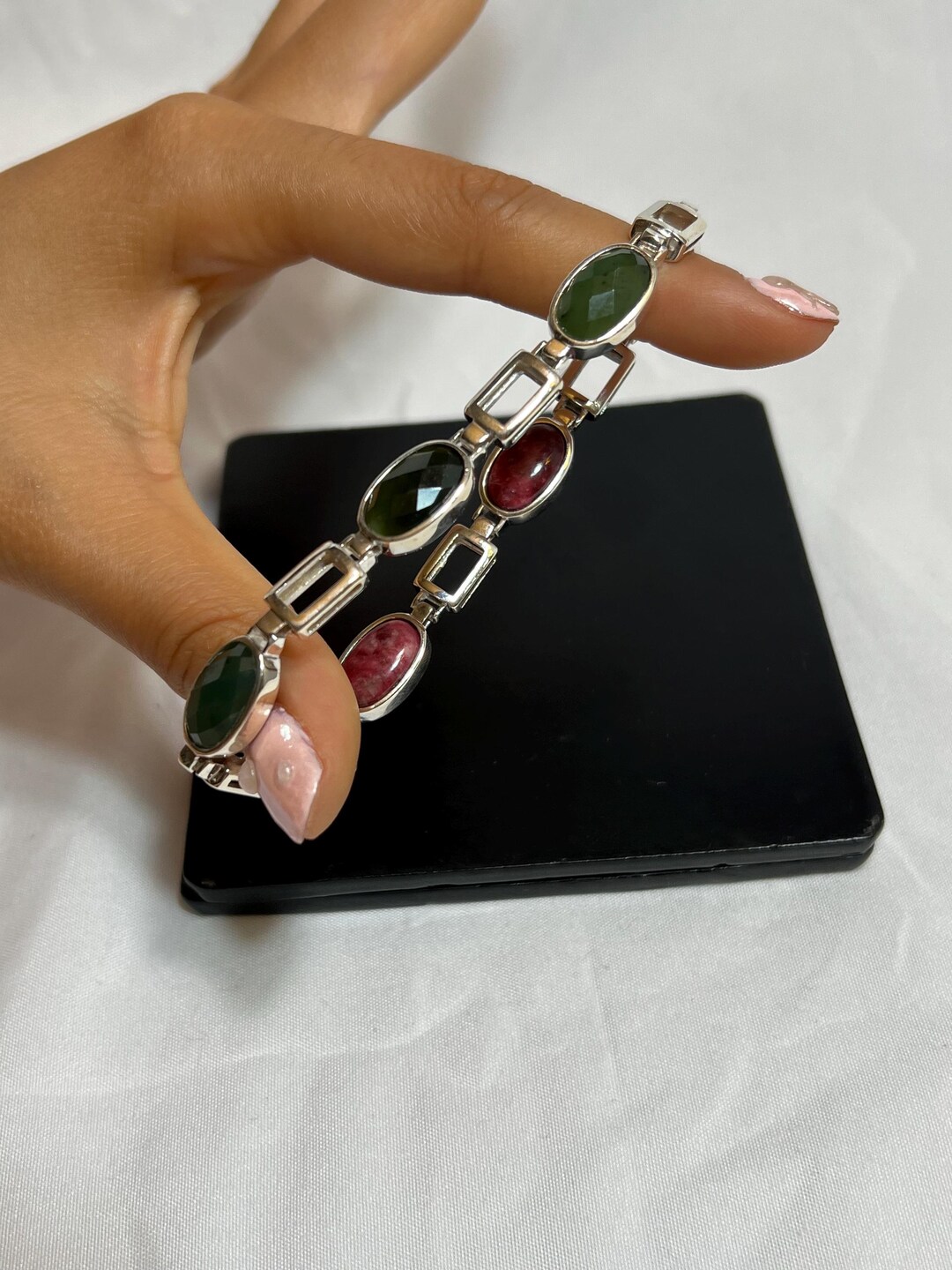 Jay King 925 Sterling Silver Vintage Pink Thulite & Green Nephrite Jade ...