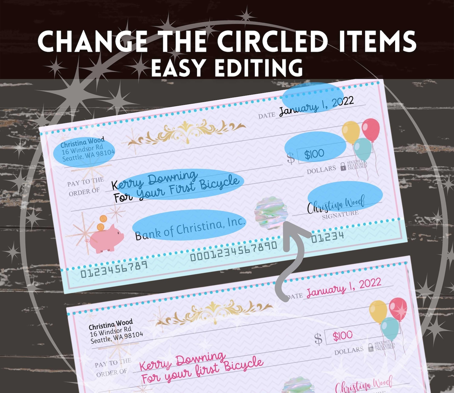 Editable Blank Check Template, Kids, Holiday Last Minute Gift, Birthday ...