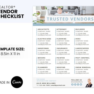 Vendor List Template, Recommended Vendors, Real Estate, Canva Marketing ...