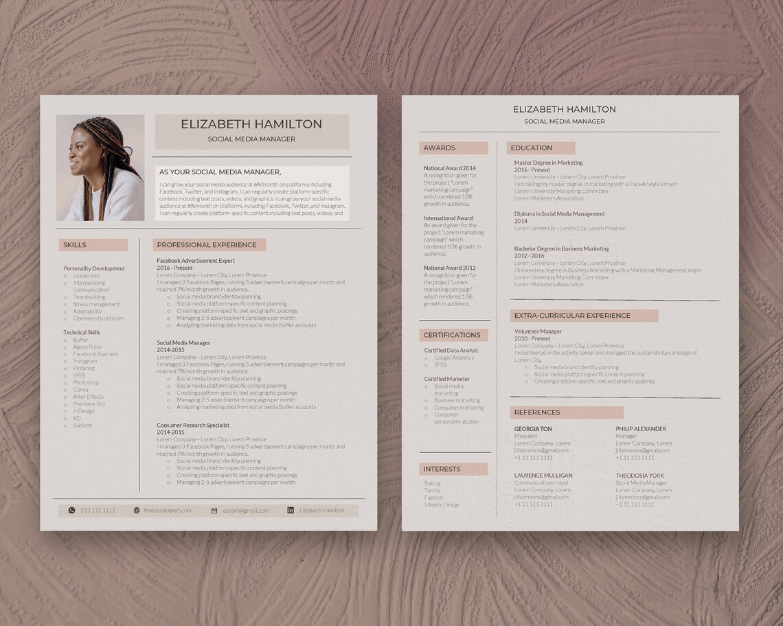 Beige Resume Template With Photo Pops of Color Google Docs - Etsy