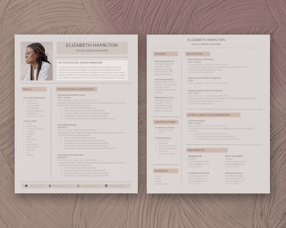 Beige Resume Template With Photo Pops of Color Google Docs | Etsy