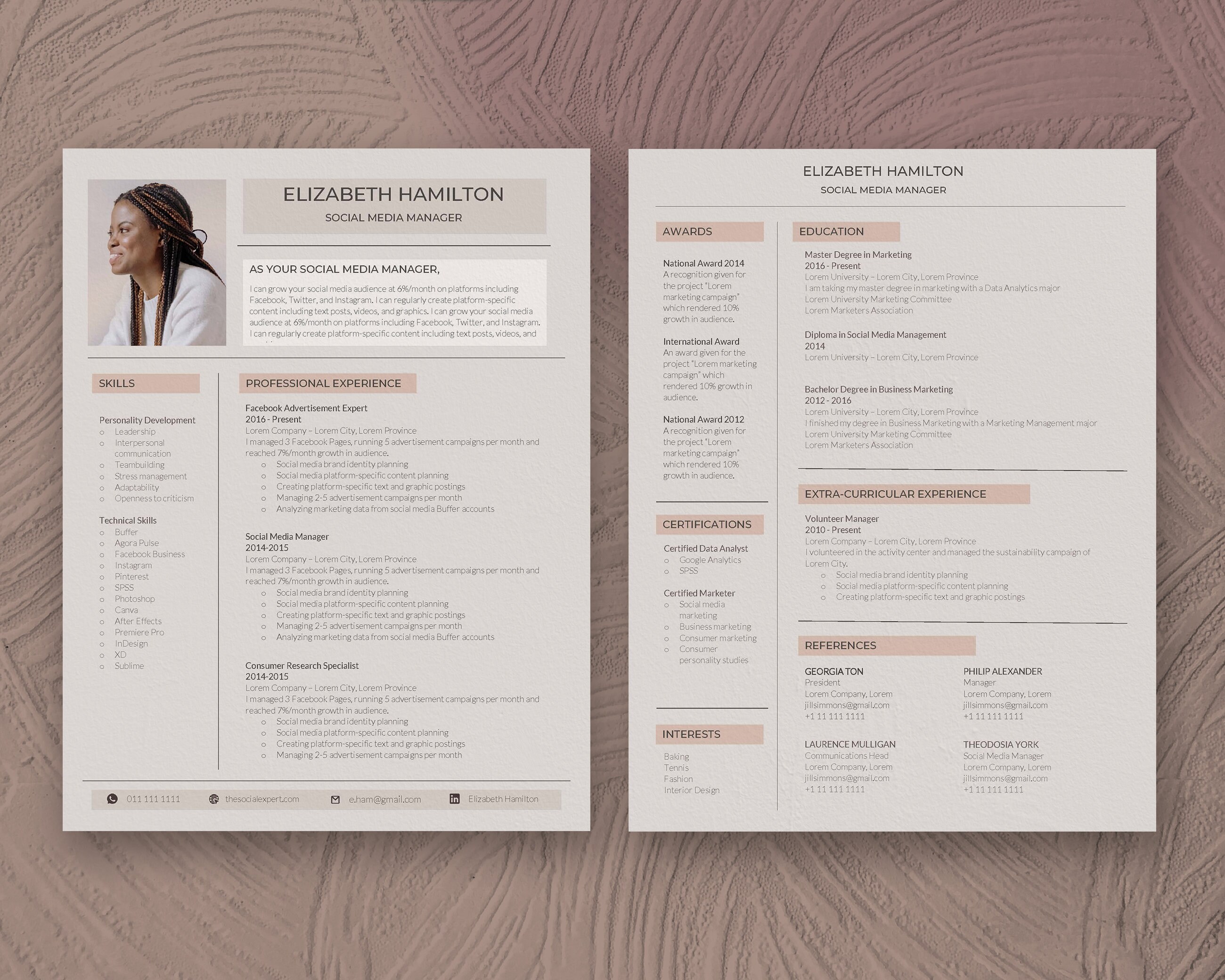 Beige Resume Template With Photo, Pops of Color, Google Docs and ...