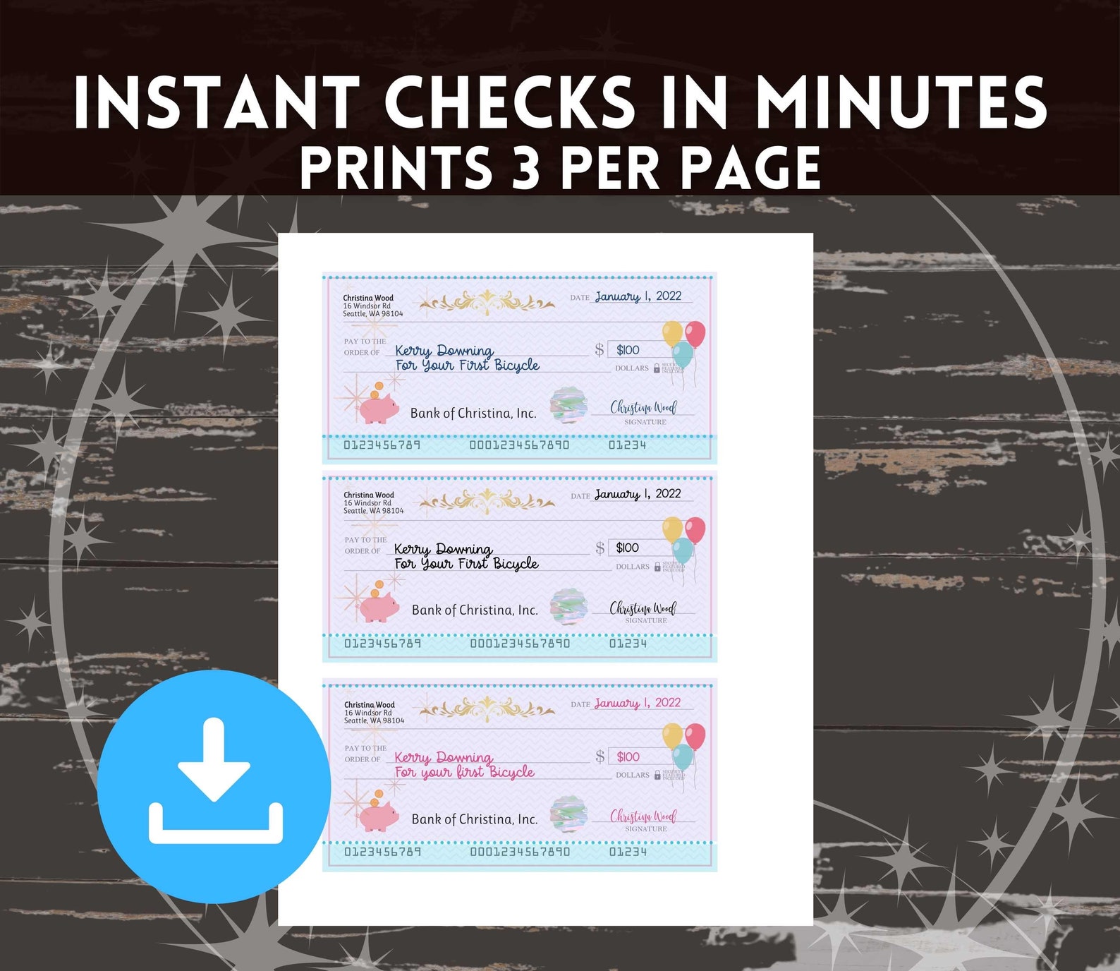 Editable Blank Check Template, Kids, Holiday Last Minute Gift, Birthday ...