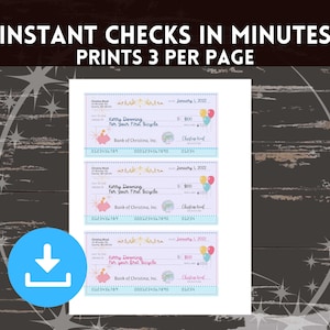 Editable Blank Check Template, Kids, Holiday Last Minute Gift, Birthday ...