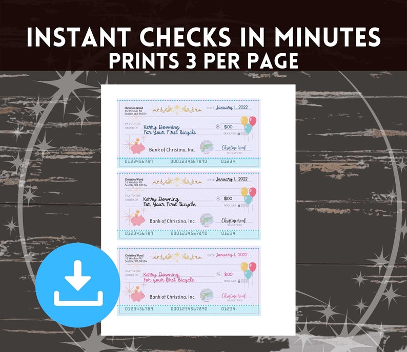 Editable Blank Check Template, Kids, Holiday Last Minute Gift, Birthday ...