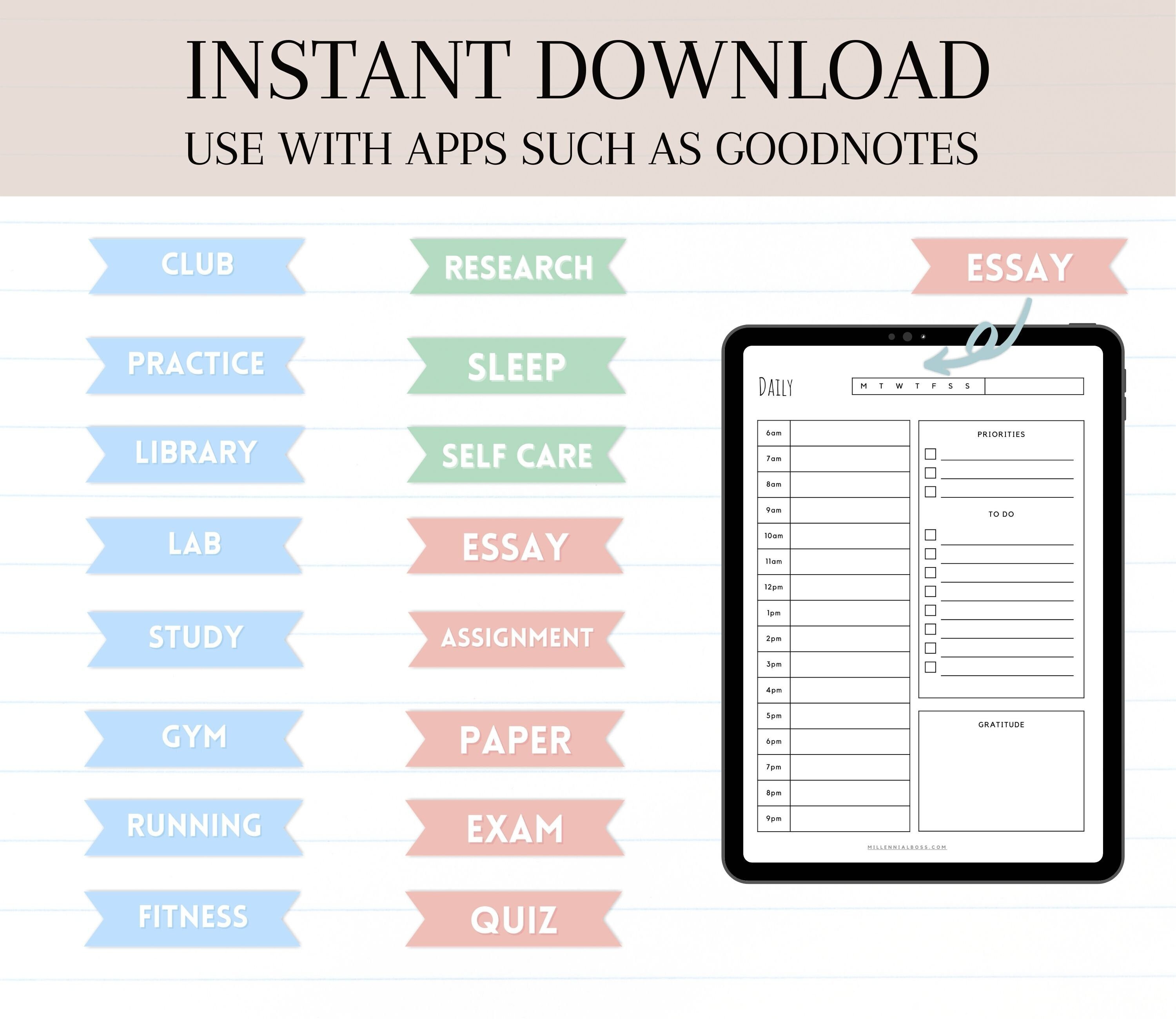 Student Planner Digital Stickers for Ipad Goodnotes College - Etsy