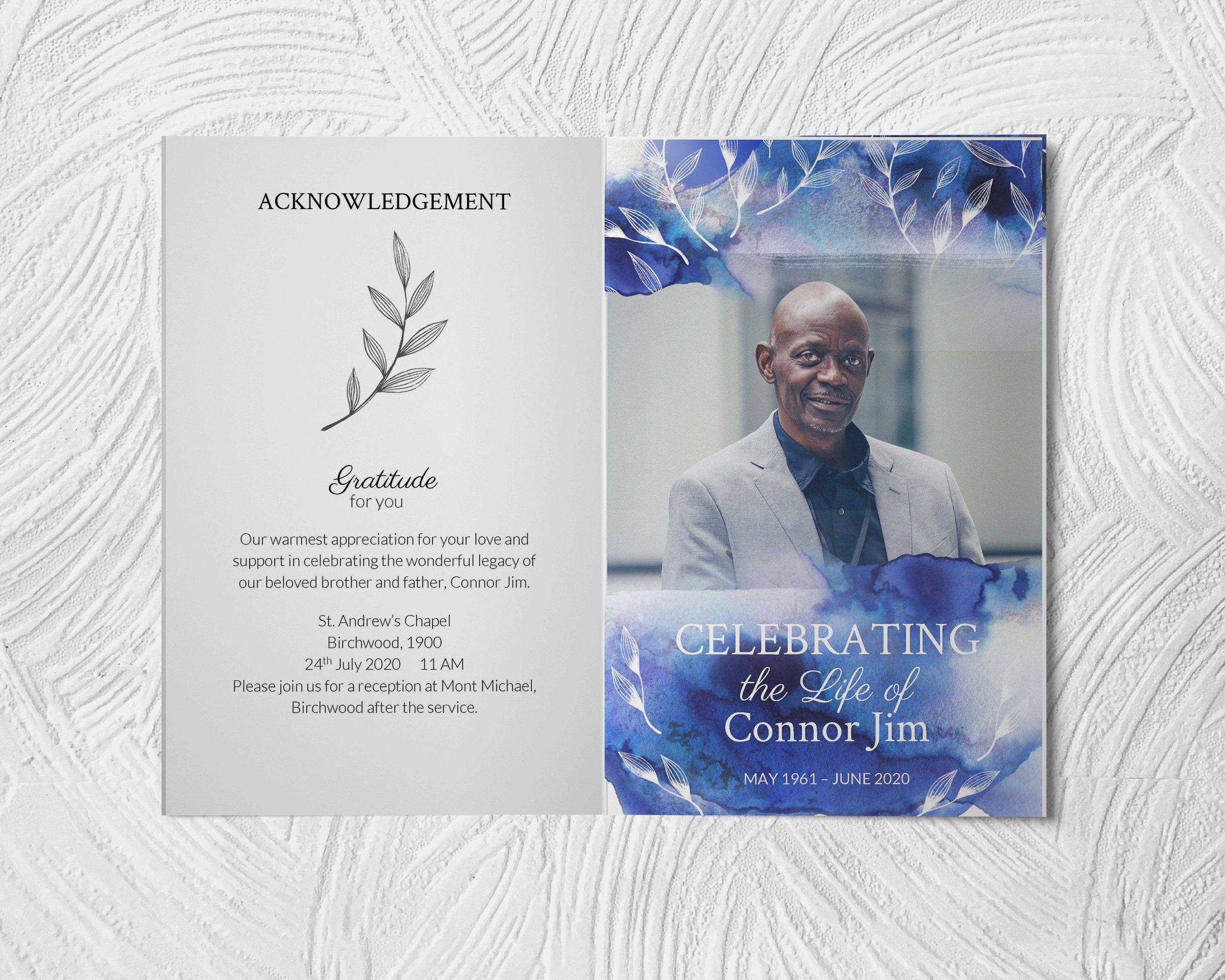 8 Page Printable Obituary Template Pack for Man, Word and Google Docs ...