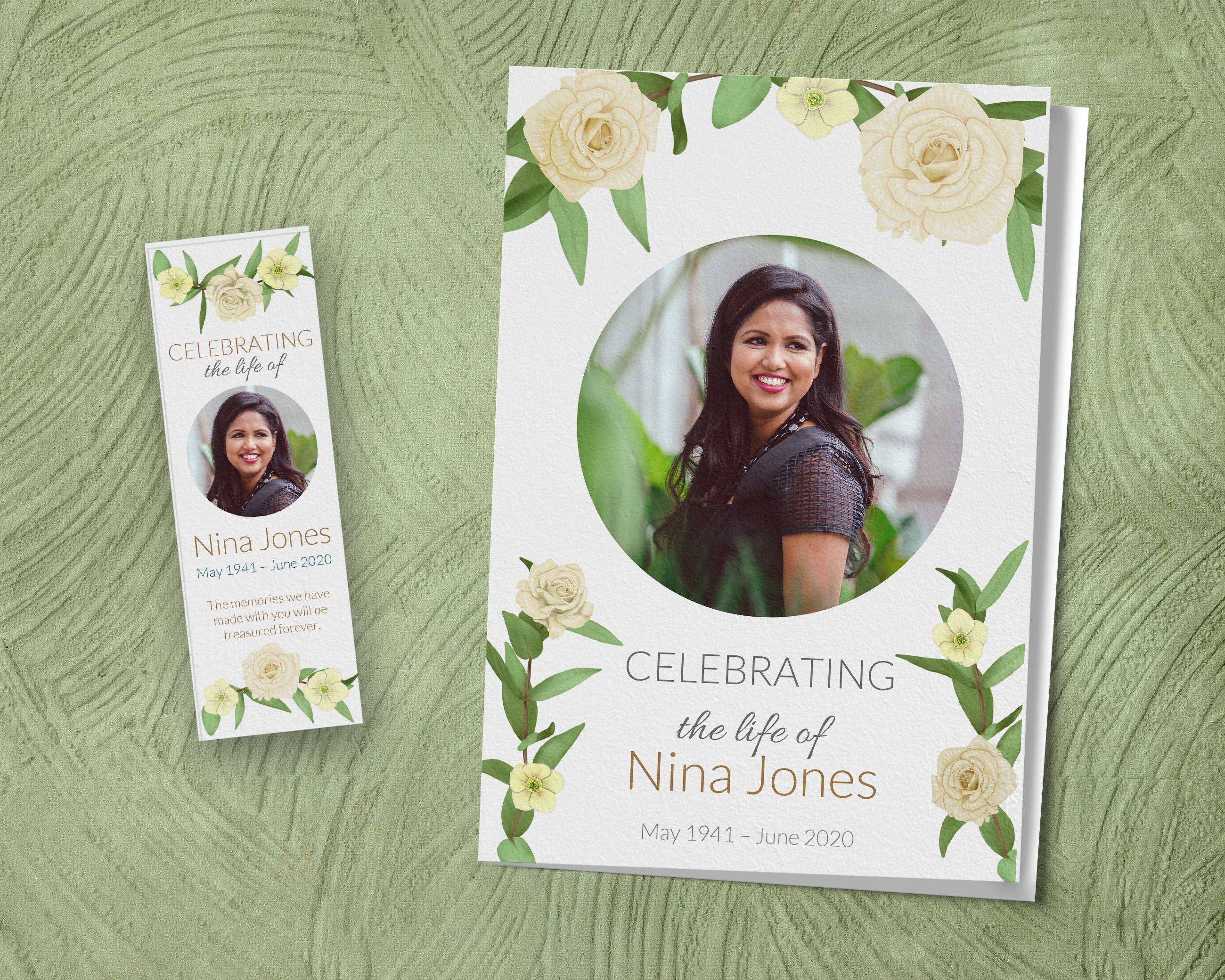 Personalized Funeral Program for Woman With White Roses and Pictures ...