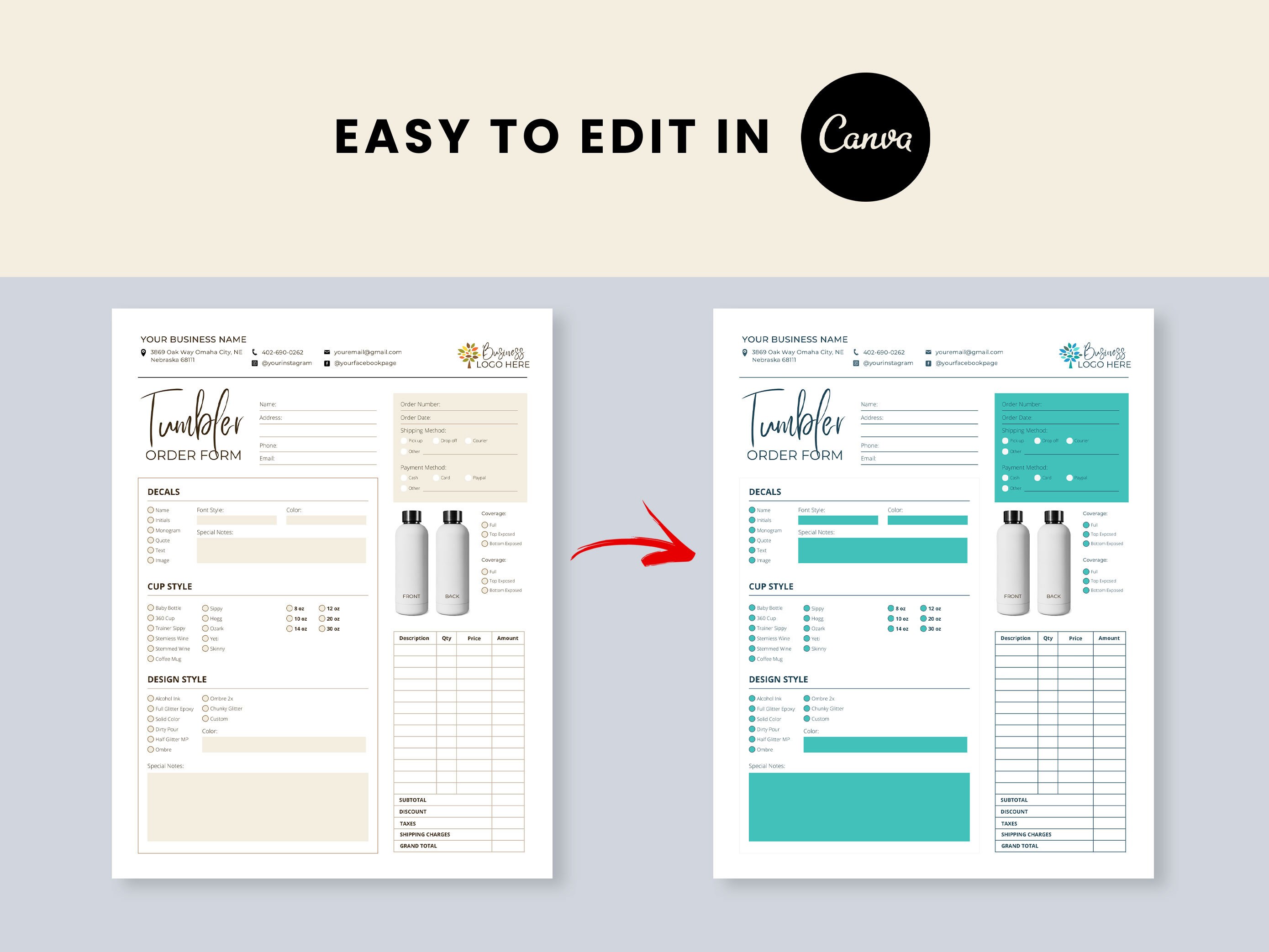 Tumble Order Form Canva Template, Editable Template, Tumbler Seller - Etsy