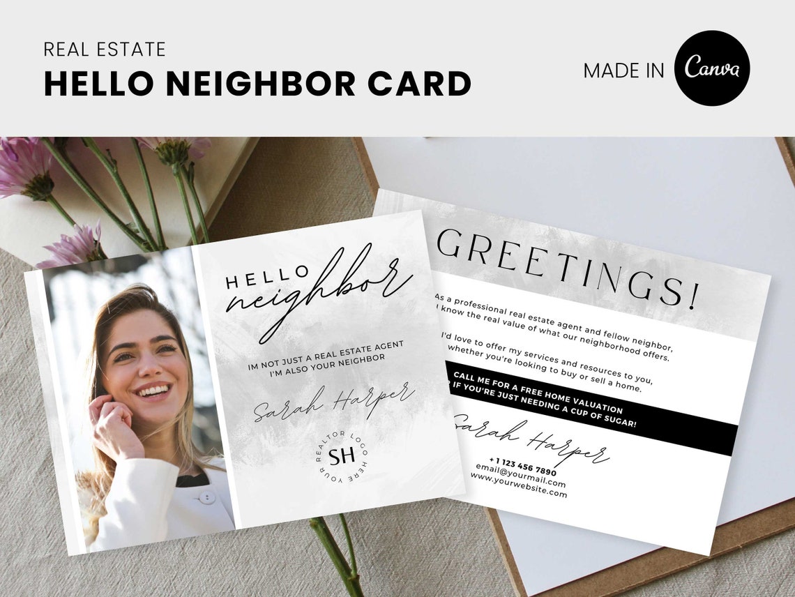 Hello Neighbor Postcard for Realtors Digital Canva Template - Etsy