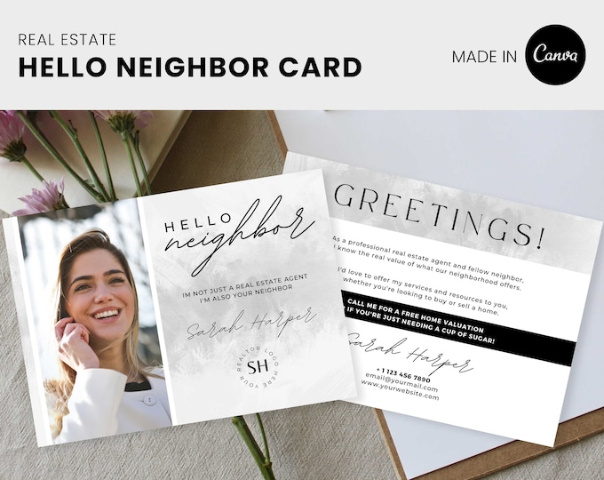 Hello Neighbor Postcard for Realtors Digital Canva Template - Etsy