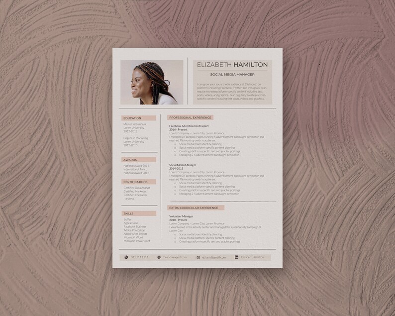 1 Page Beige Resume Template With Photo Pops of Color Google - Etsy