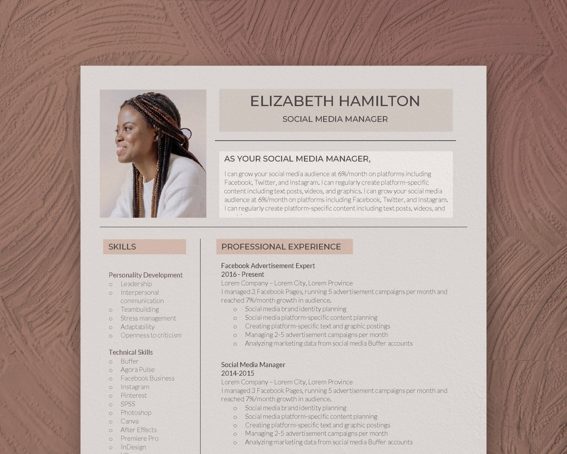 Beige Resume Template With Photo Pops of Color Google Docs - Etsy