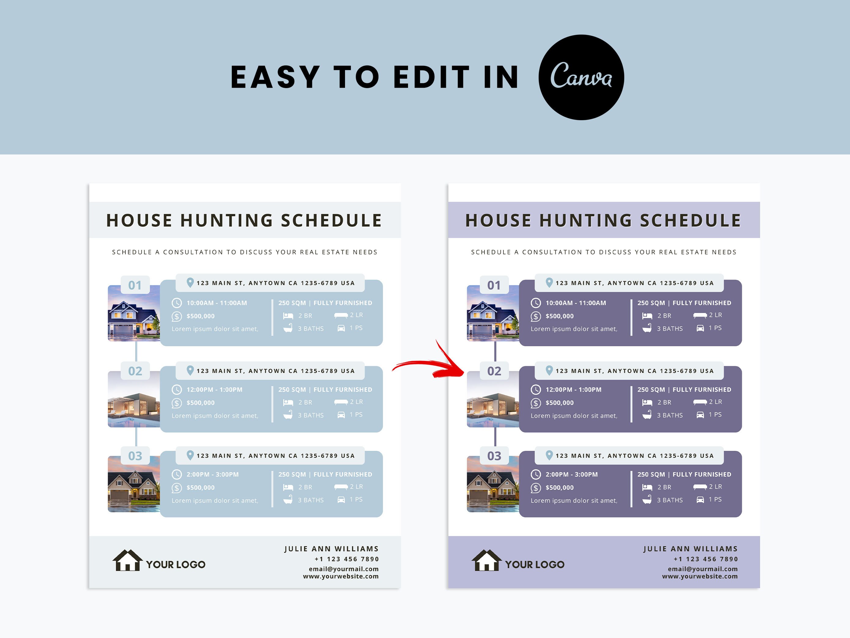 House Hunting Home Schedule for Real Estate Marketing Canva - Etsy