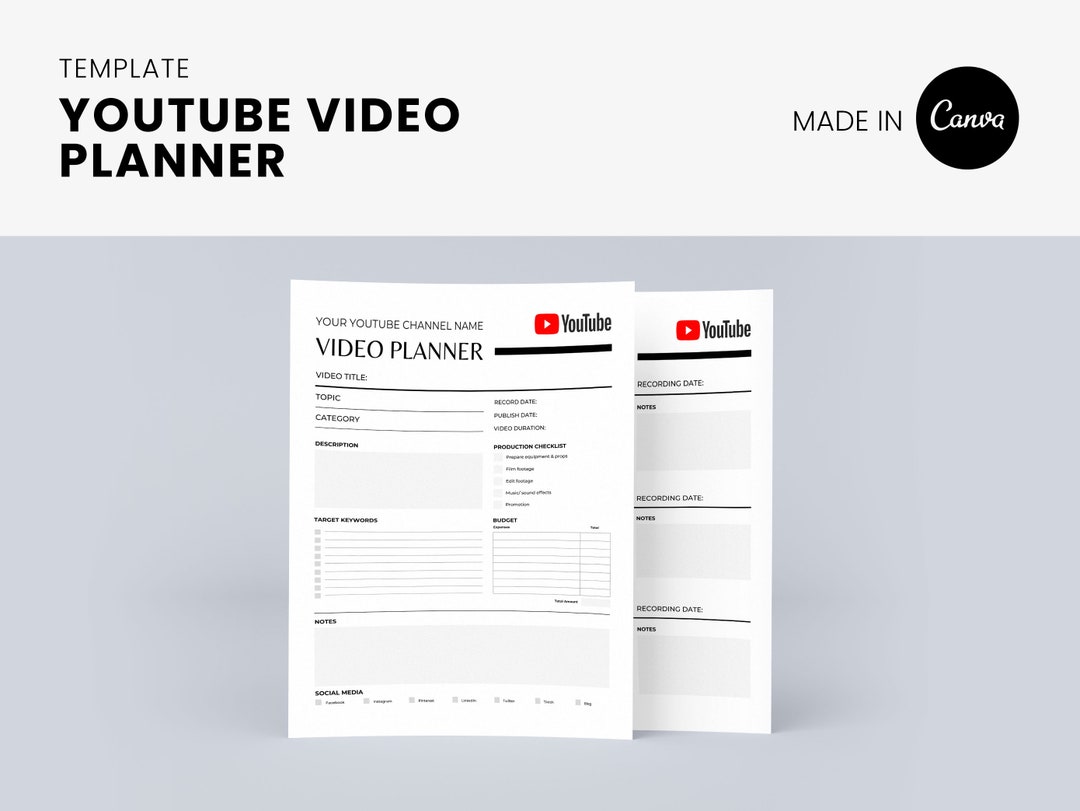 Youtube Video Planner Bundle, Vlog Starter Kit, Youtube Content ...