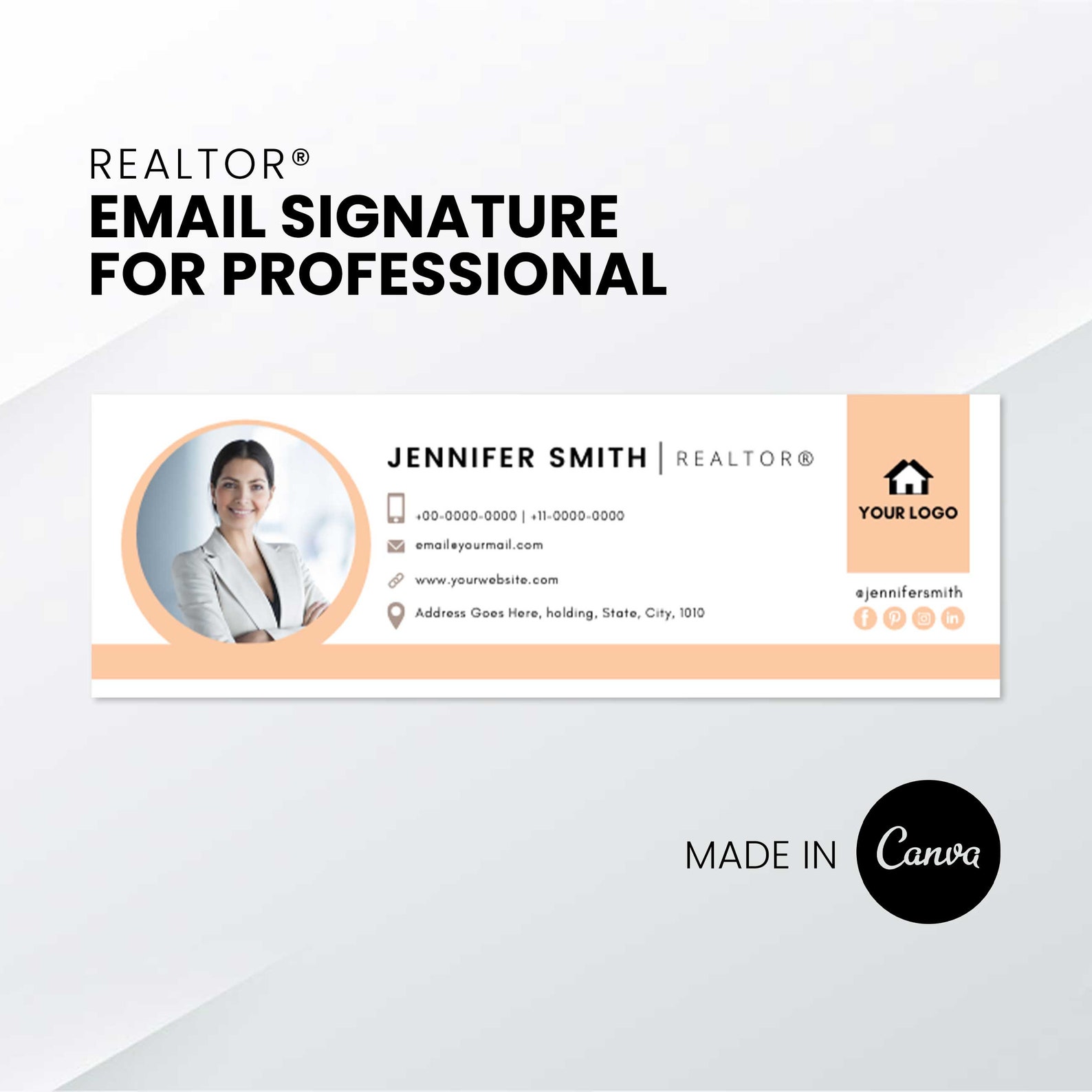 Realtor Email Signature Template for Canva, Simple Neutral Real Estate ...
