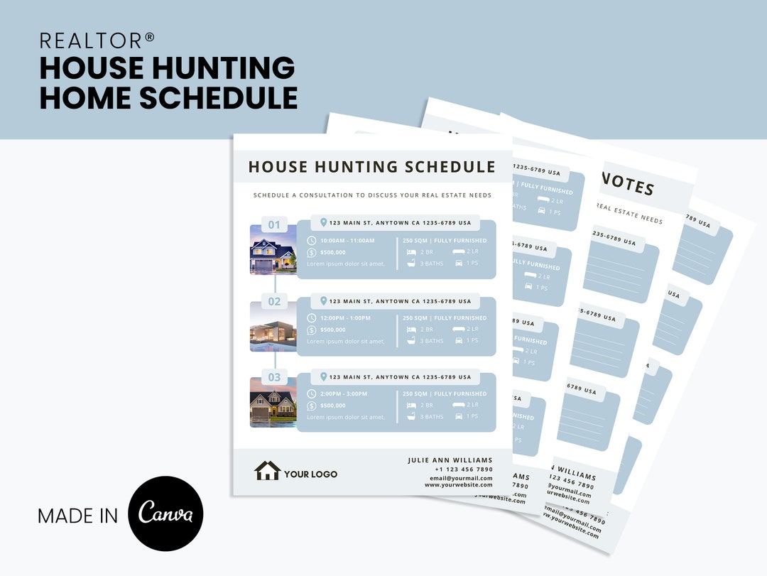 House Hunting Home Schedule for Real Estate Marketing, Canva Realtor ...