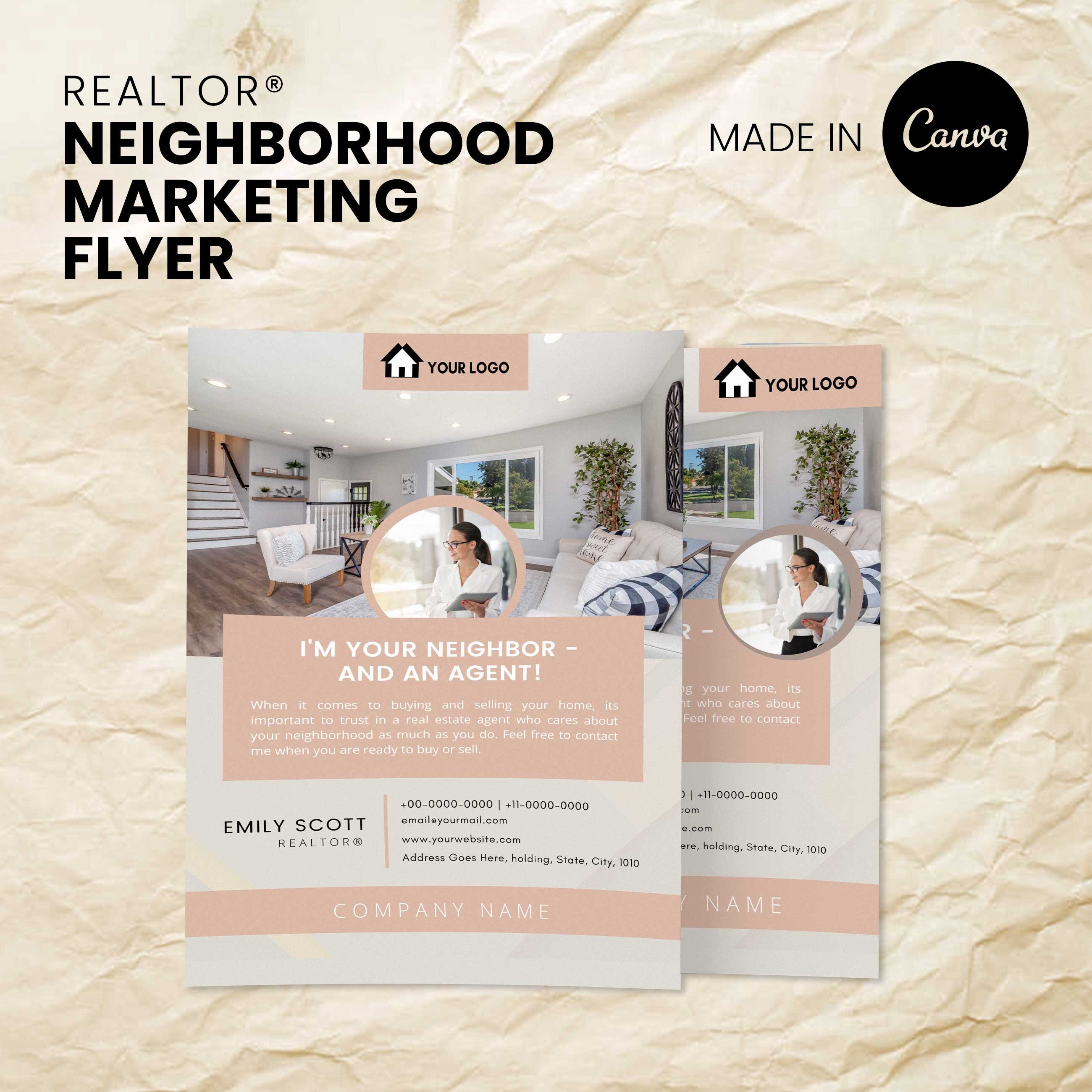 Realtor Neighborhood Marketing Flyer, Canva Template for Real Estate ...