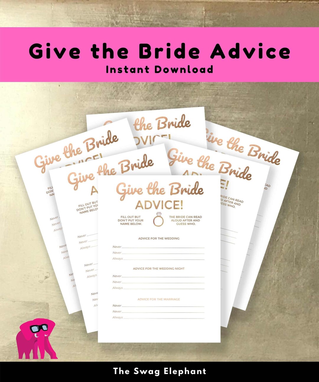 Give the Bride Advice Printable Game | Rose Gold Digital File - Etsy