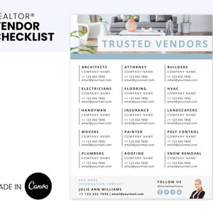 Vendor List Template, Recommended Vendors, Real Estate, Canva Marketing ...