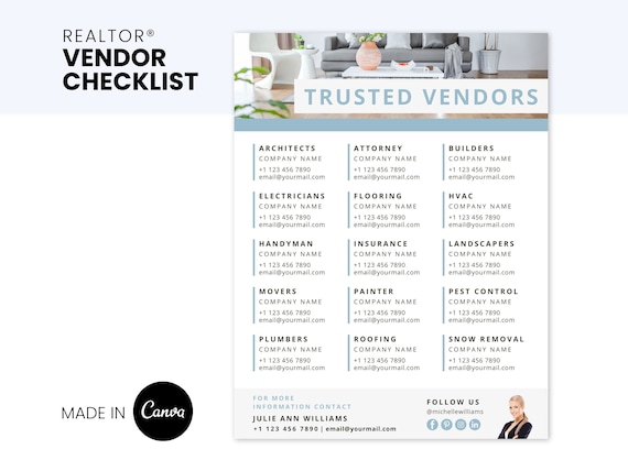 Vendor List Template Recommended Vendors Real Estate Canva - Etsy
