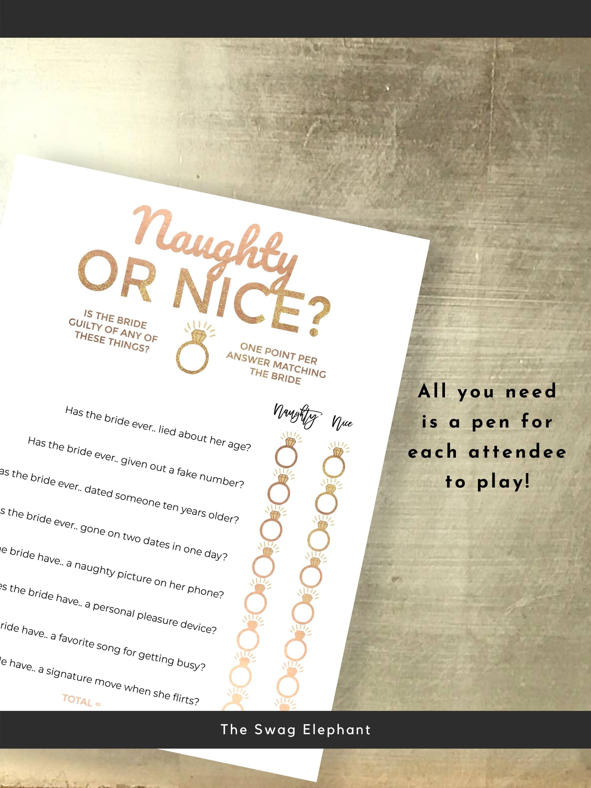 Naughty or Nice Bachelorette Party Game | Printable Activity the Bride ...