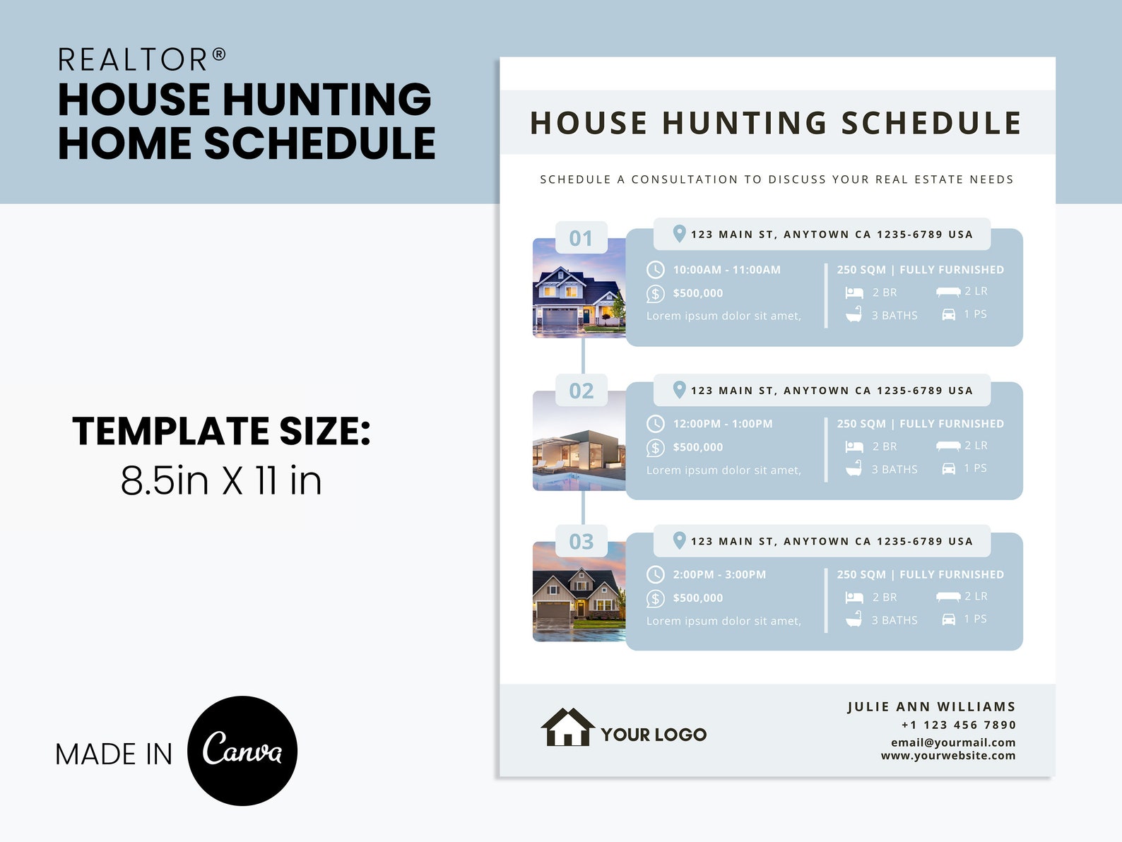 House Hunting Home Schedule for Real Estate Marketing Canva | Etsy
