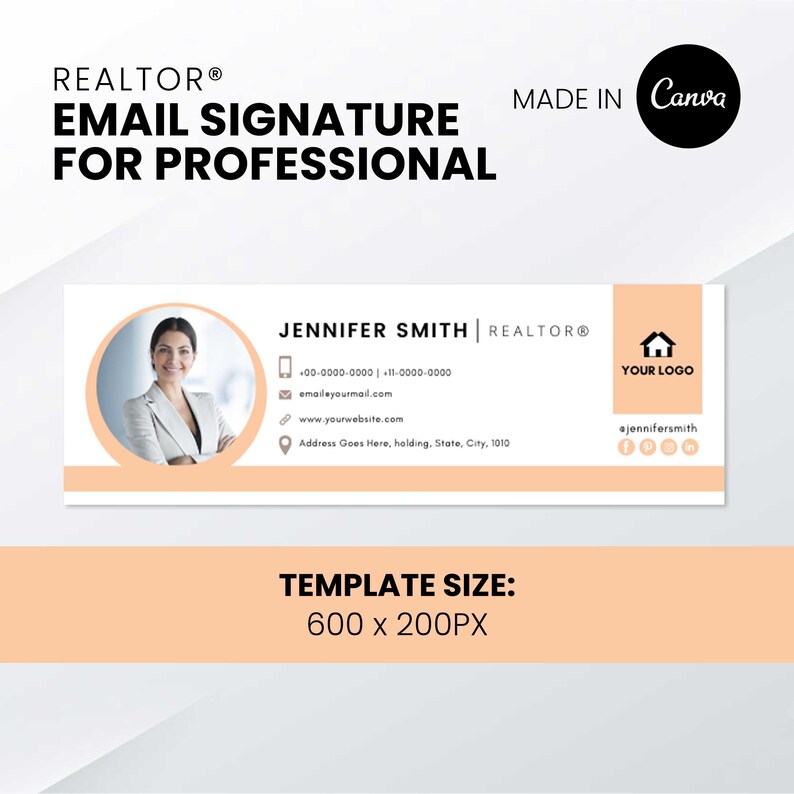 Realtor Email Signature Template for Canva, Simple Neutral Real Estate ...