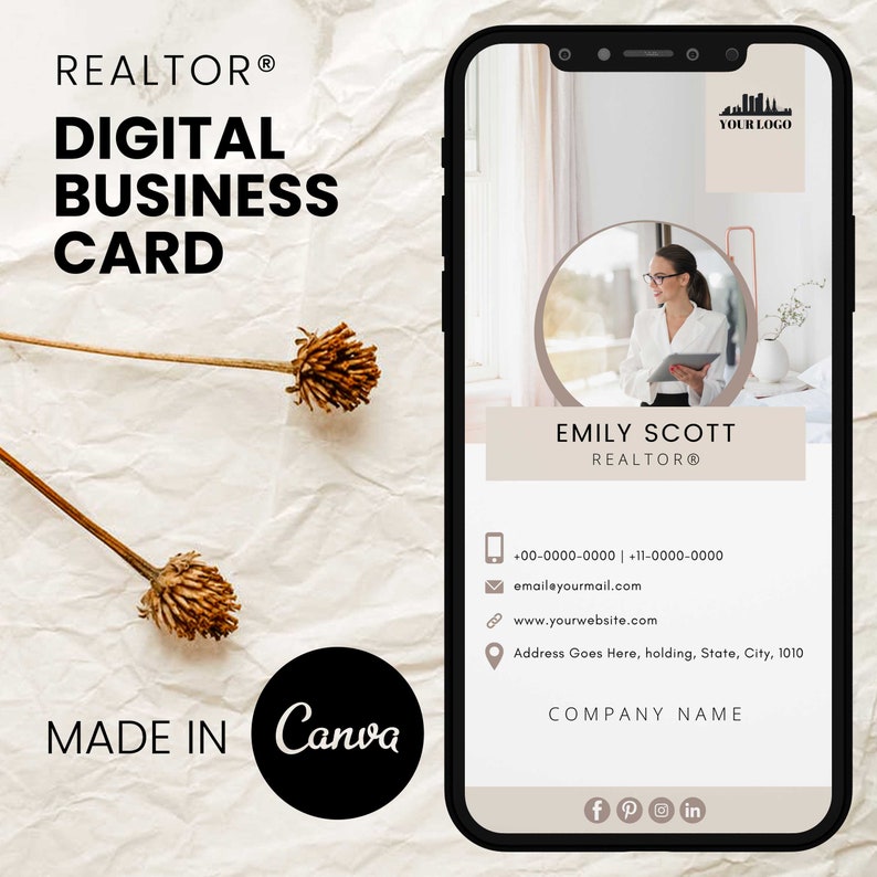 Digital Business Card Template for Real Estate, Canva Realtor Marketing ...