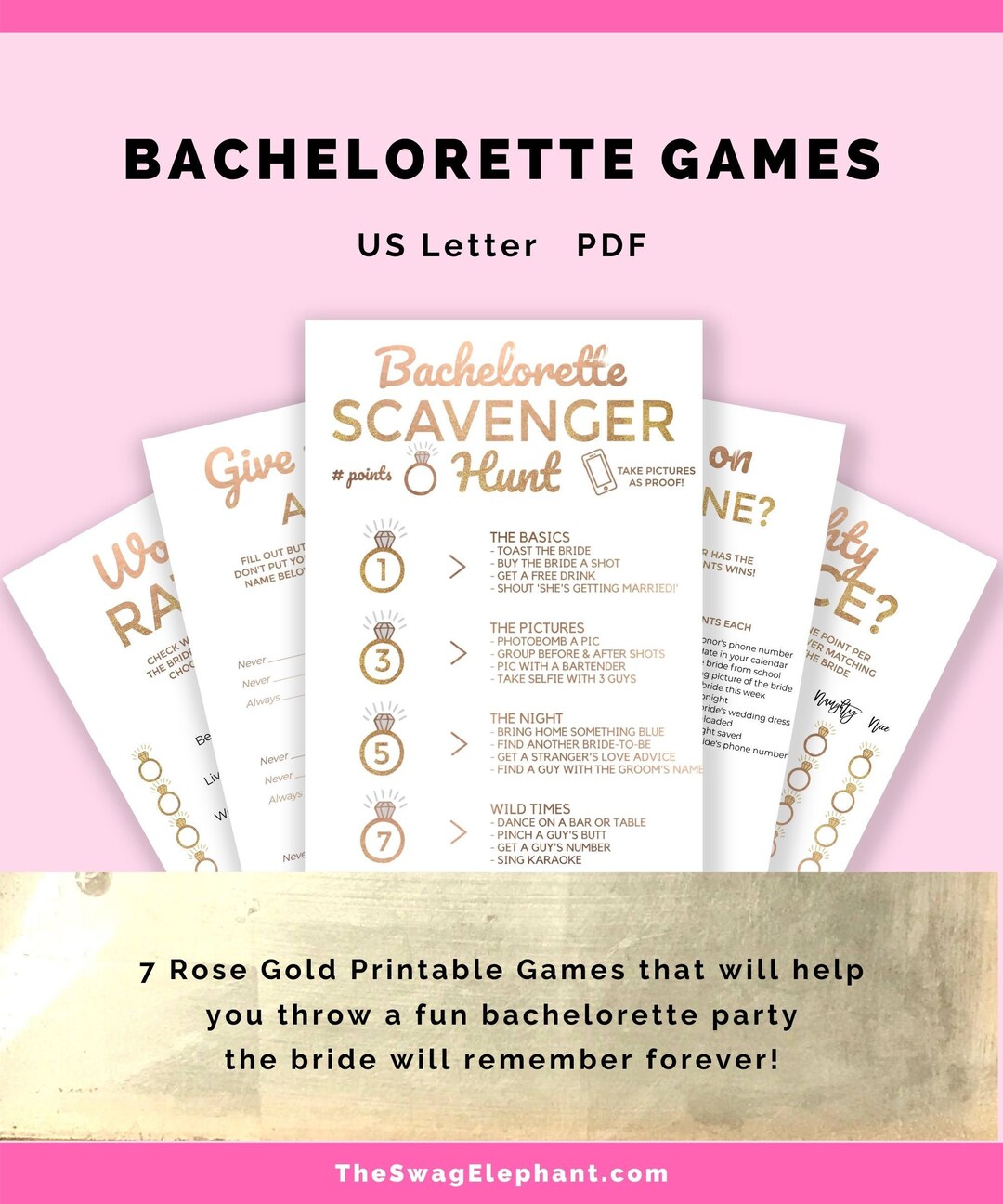 7 Rose Gold Bachelorette Party Games Bundle - Etsy