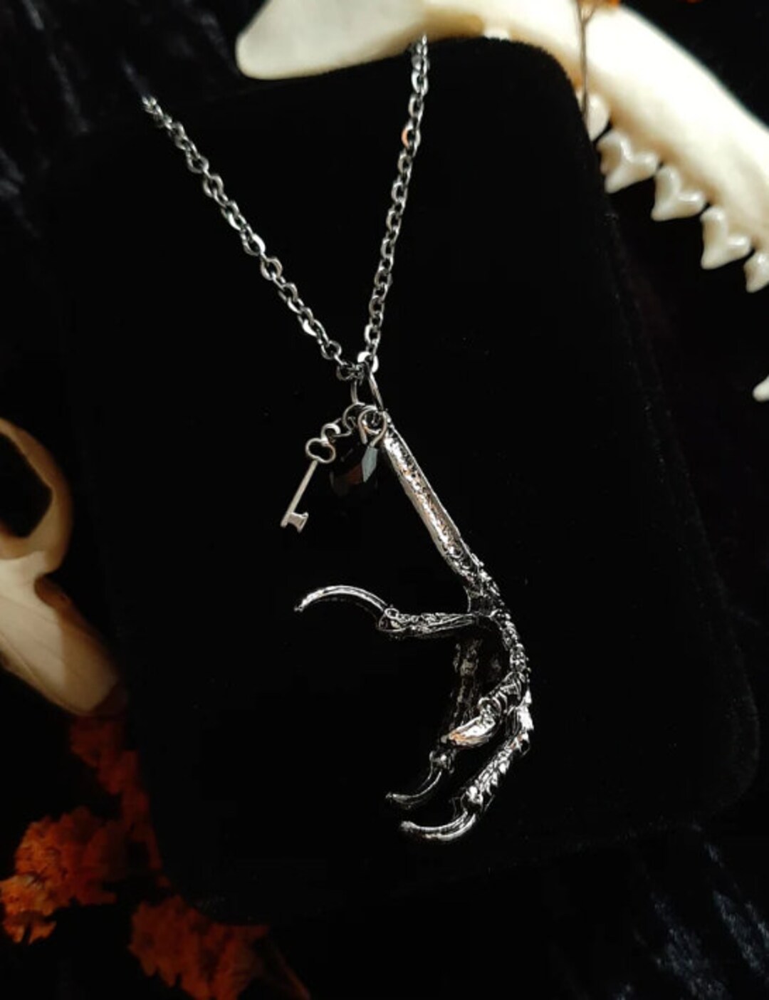 Crow Claw Necklace - Black Crystals, Spell Charm, Witch Jewelry ...