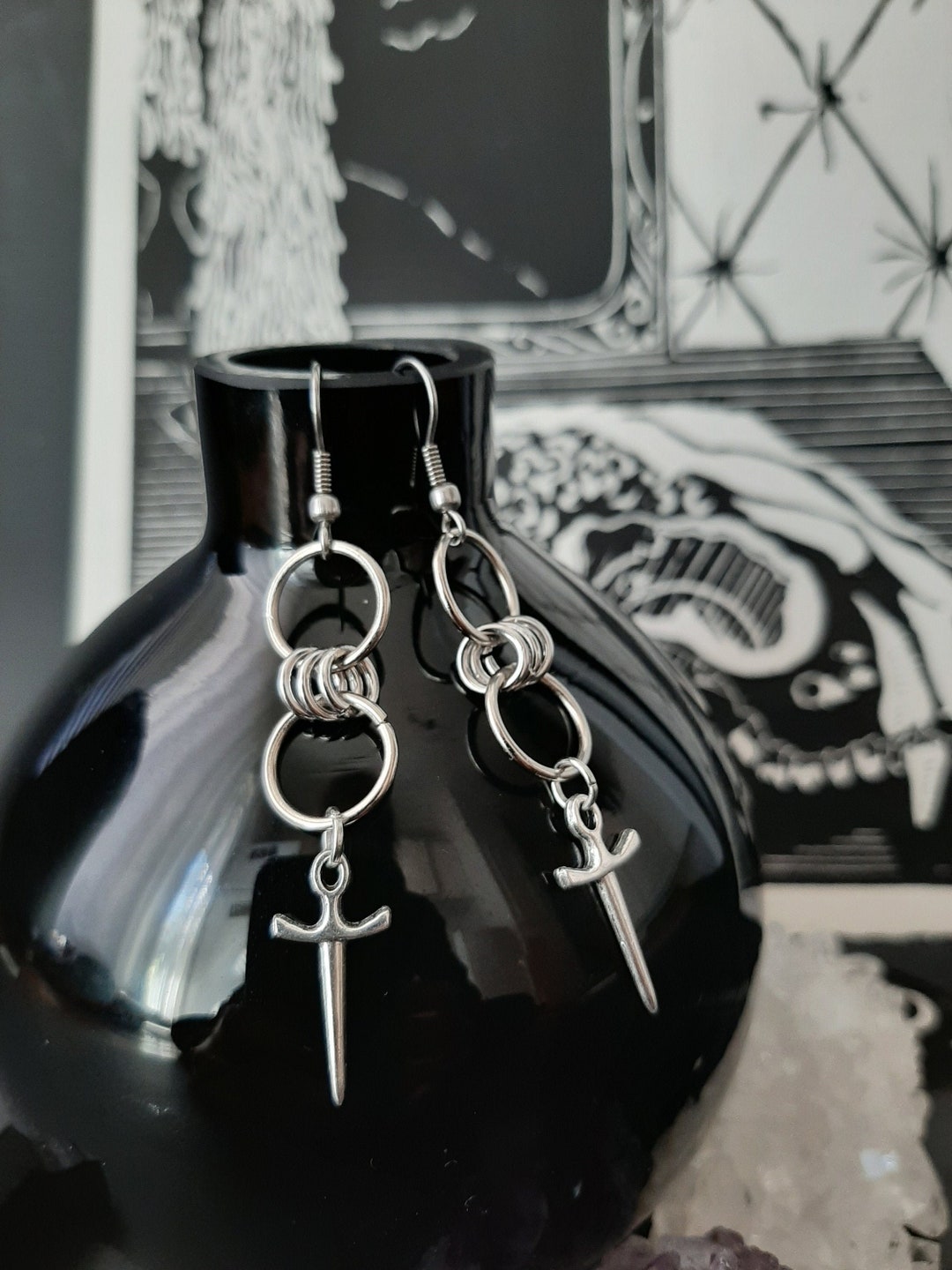 Mini Daggers Chain Earrings Minimal, Alternative, Gothic, Medieval ...