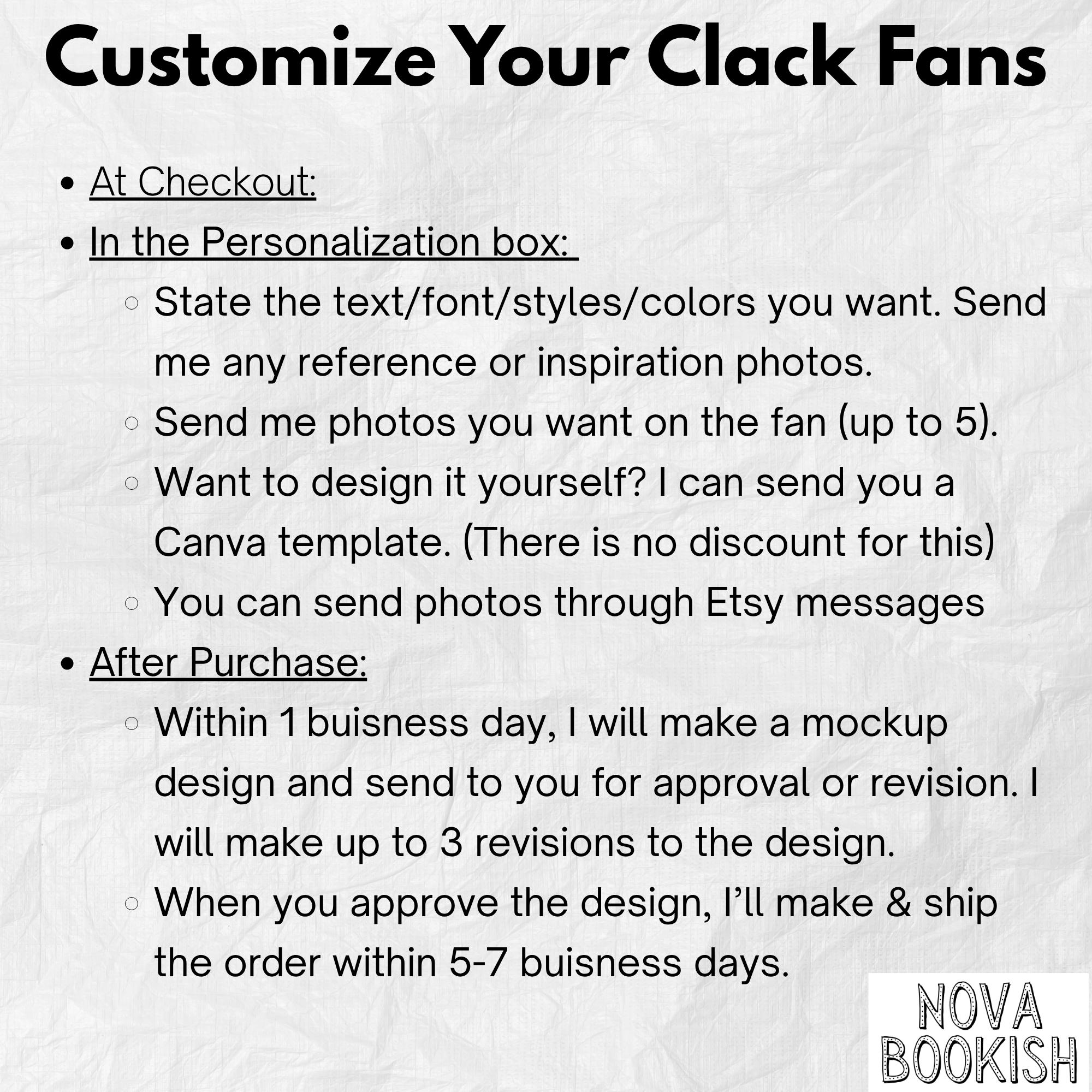 Custom Clack Hand Fan Bulk Order – Personalized Design, 13 Inch - Qty ...