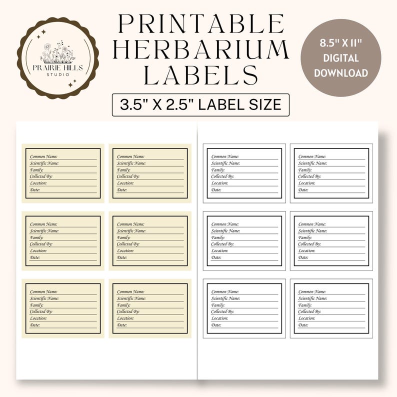 Botanical Herbarium Labels Digital Download File | Printable Plant ...