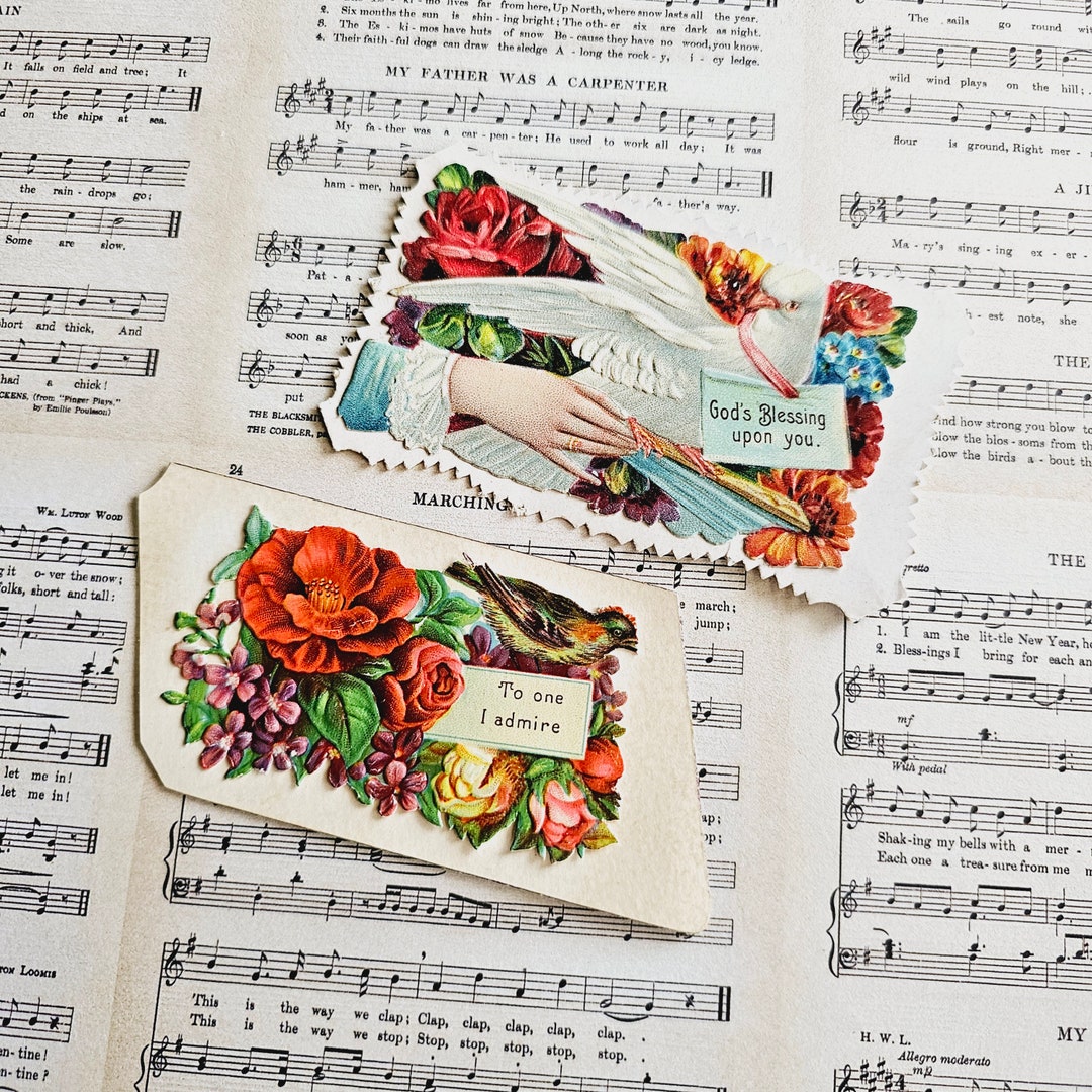 Victorian Antique Calling Cards Set of 2 embossed Die-cut Floral Roses ...