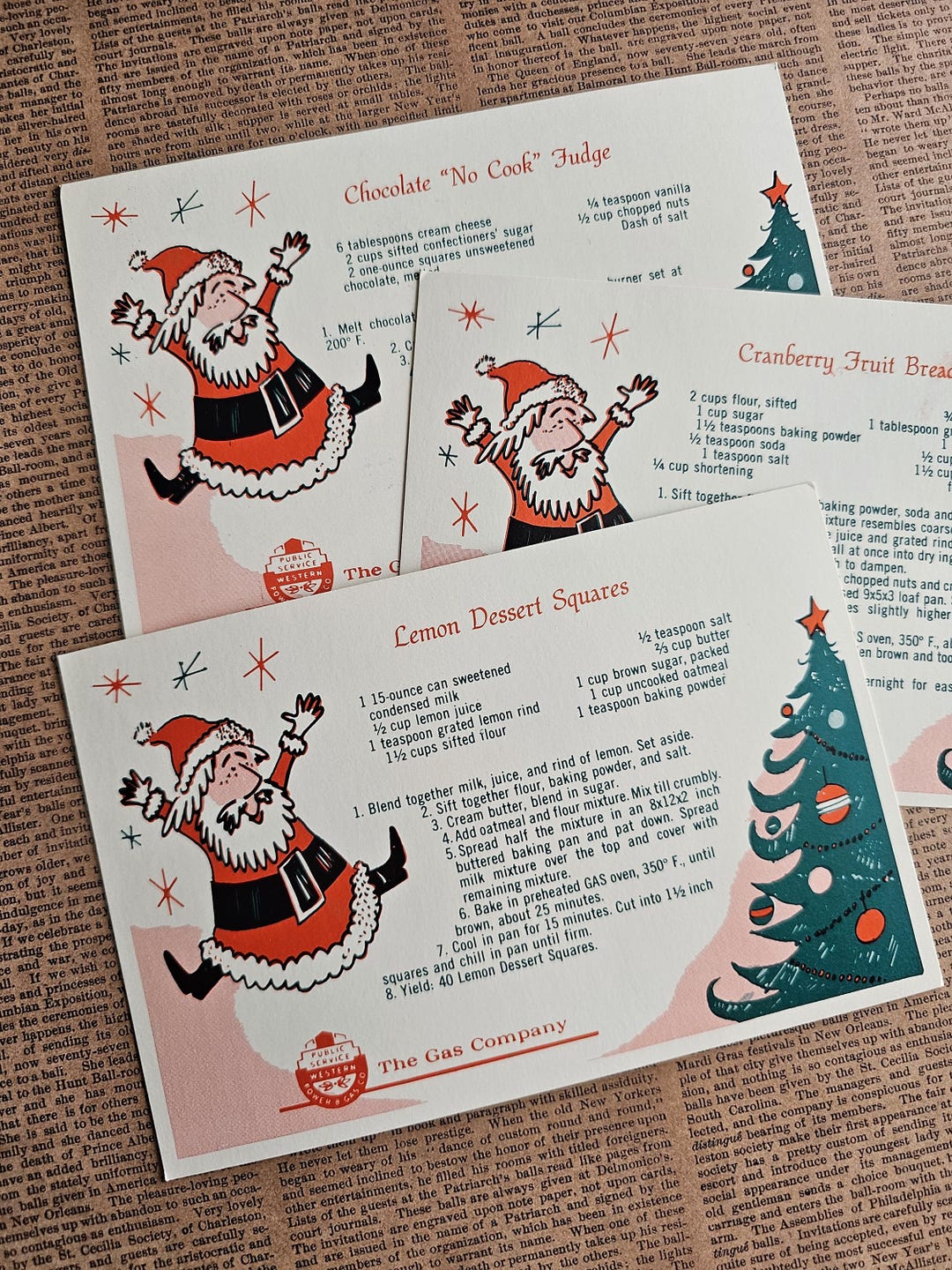 Vintage Retro Christmas Recipe Cards (set of 3), Vintage Recipe Cards ...