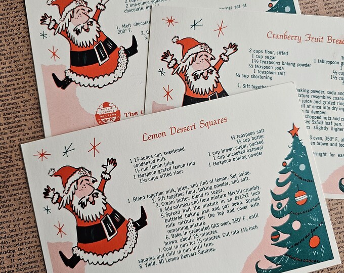 Vintage Retro Christmas Recipe Cards (set of 3), Vintage Recipe Cards ...