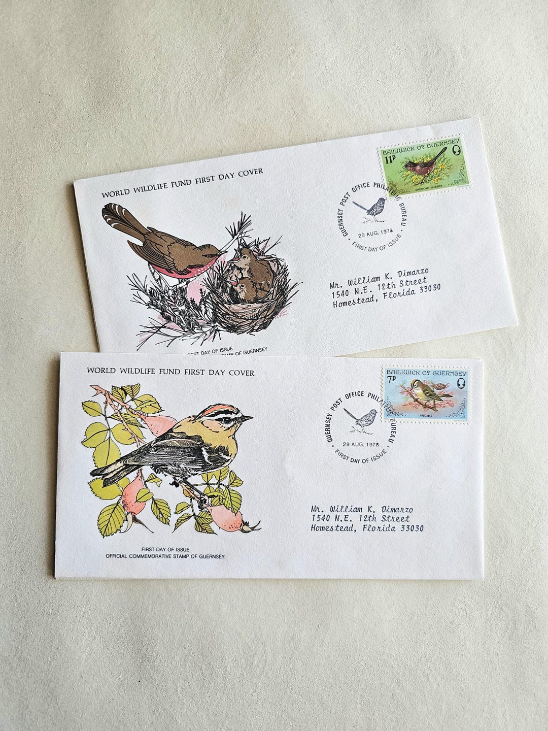 Set of 2 - Illustrated Bird Envelopes, World Wildlife Fund First Day ...