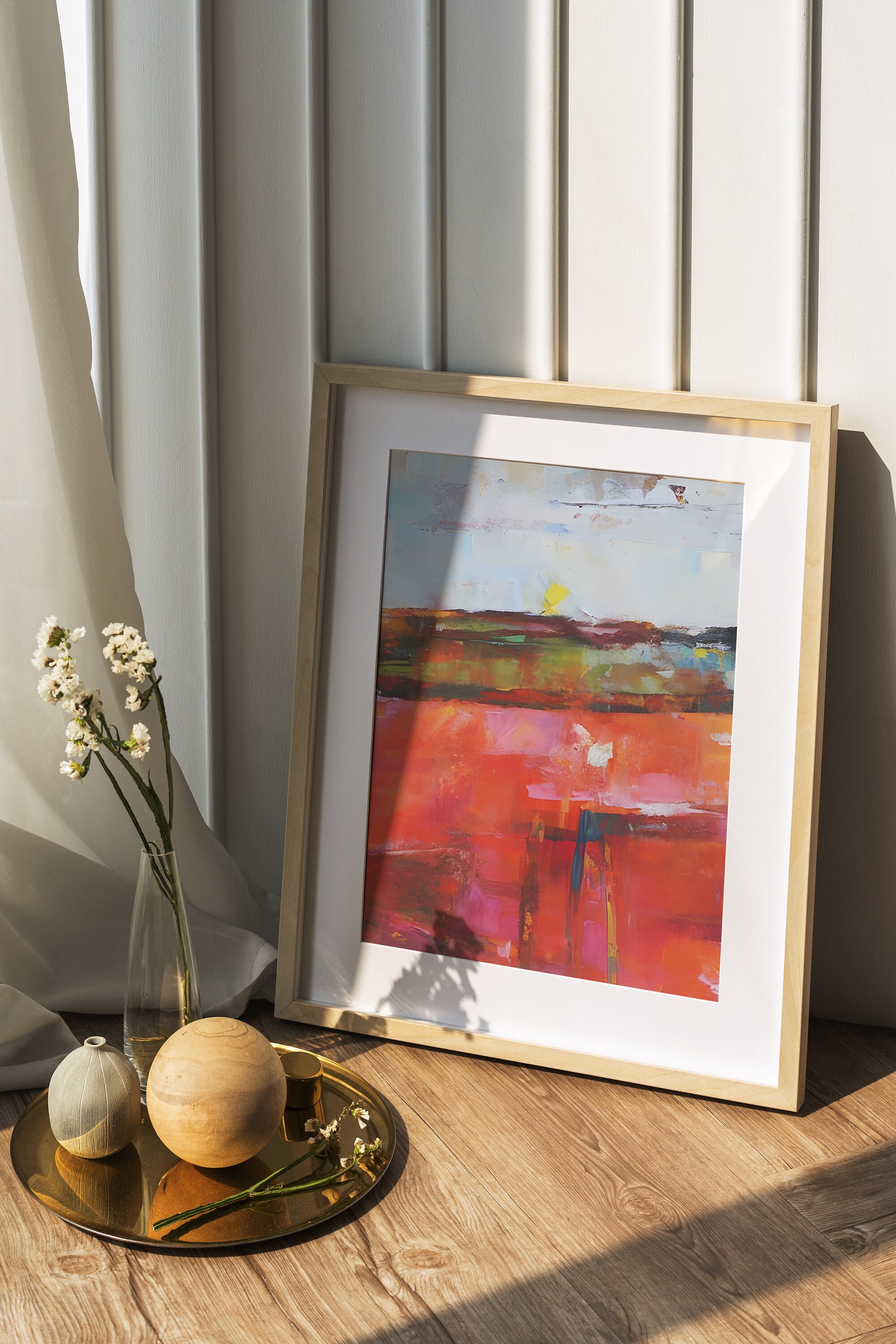 Red Modern Poster, Abstract Sunset Wall Art, Vibrant Red Print ...