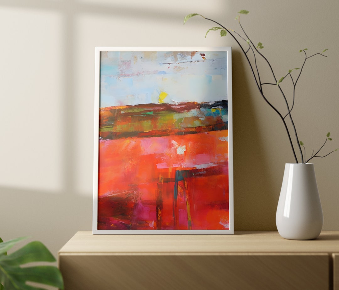 Red Modern Poster, Abstract Sunset Wall Art, Vibrant Red Print ...