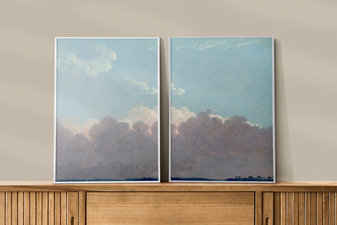 Blue Sky Retro Poster, Vintage Printable, Pastel Aesthetic, Blue Gray ...