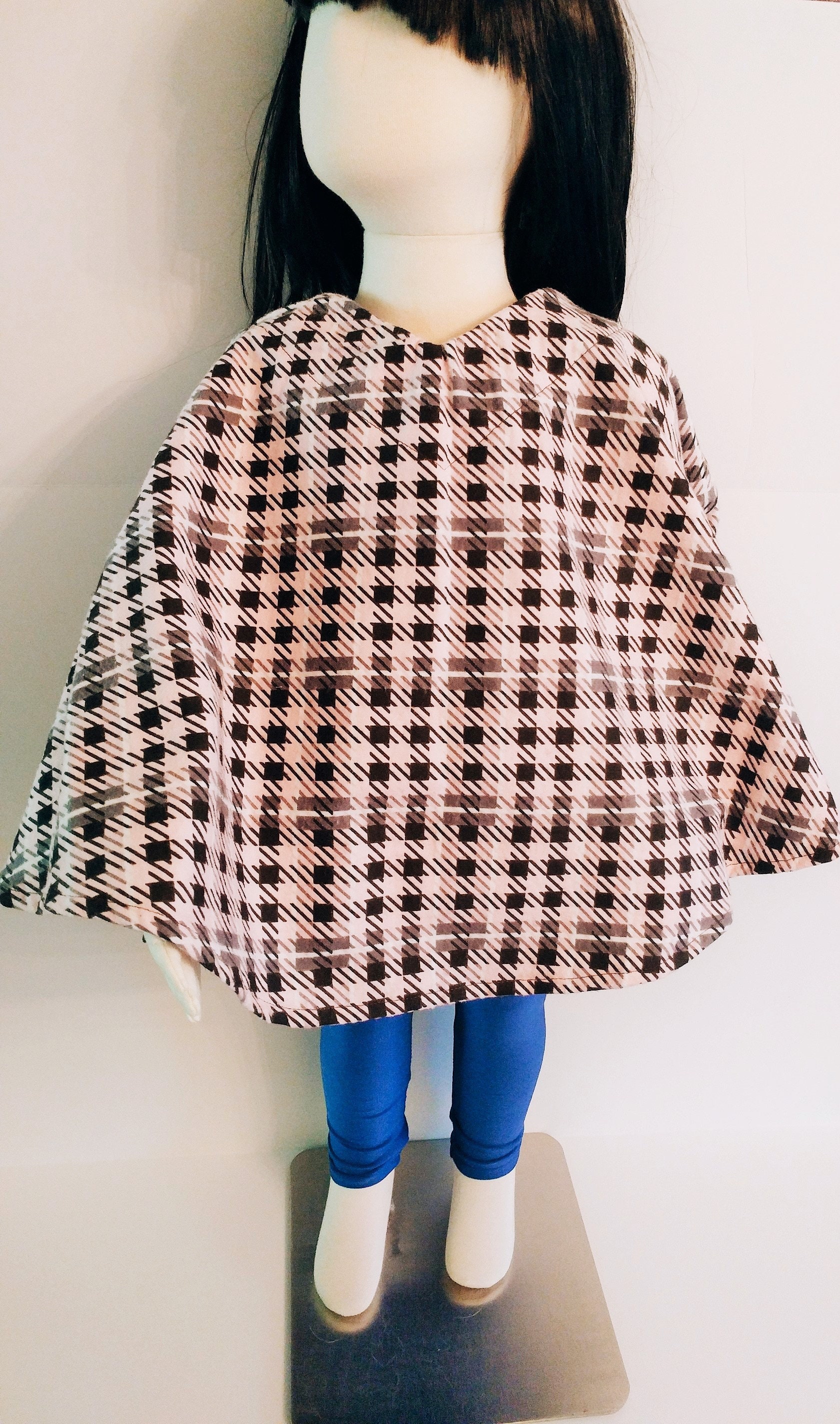 Girl Flannel Poncho Girl Poncho Pink Poncho Gingham Design - Etsy