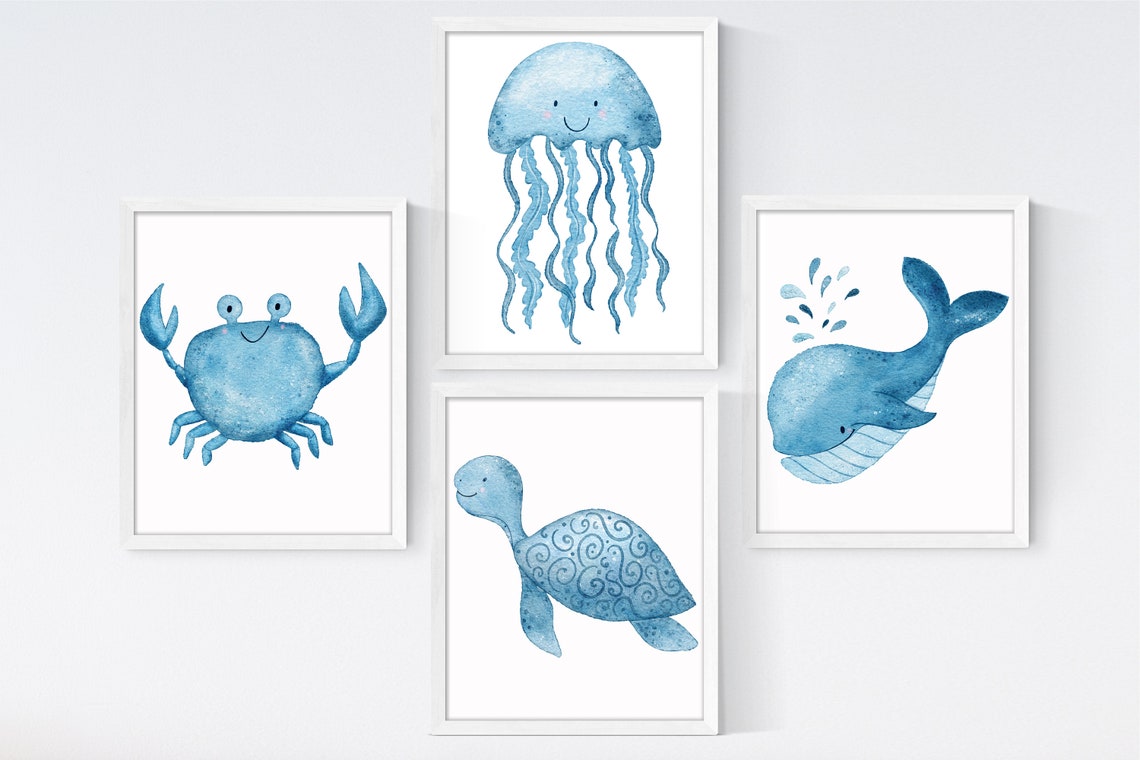 Sea Animals Watercolor Cute Underwater Wall Print for Kids - Etsy