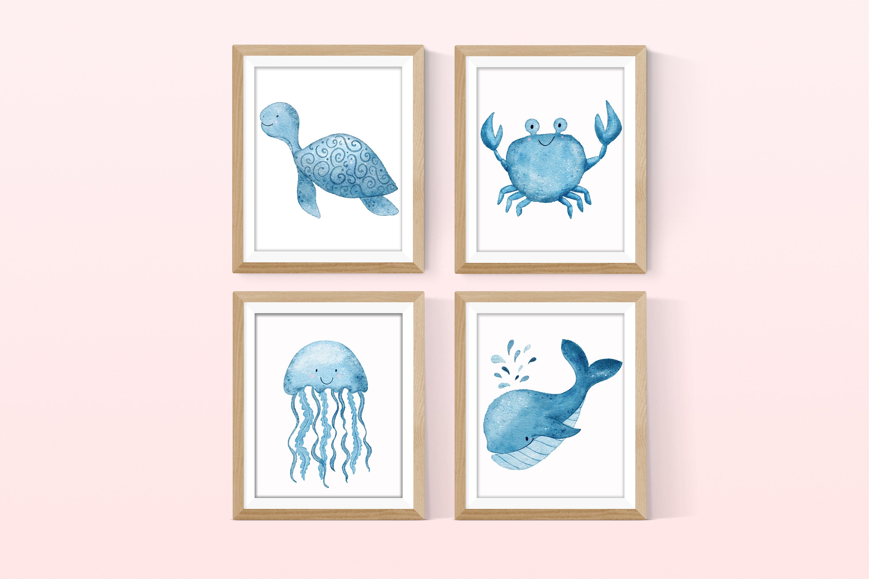 Sea Animals Watercolor, Cute Underwater Wall Print for Kids, Instant ...
