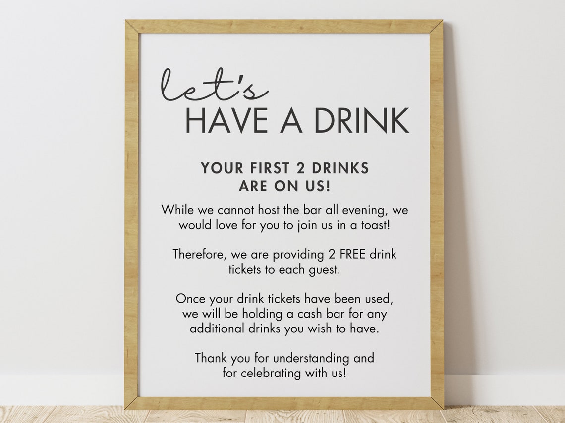 Wedding Bar Sign and Drink Tickets, Event Signage, Wedding Guest Bar ...