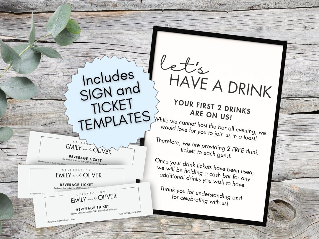 Wedding Bar Sign and Drink Tickets, Event Signage, Wedding Guest Bar ...