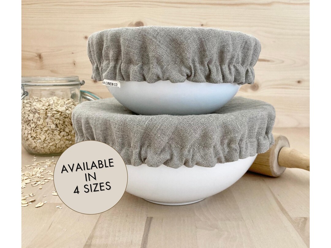 Reusable Natural Linen and Cotton Bowl Cover, Reversible Fabric Dish ...