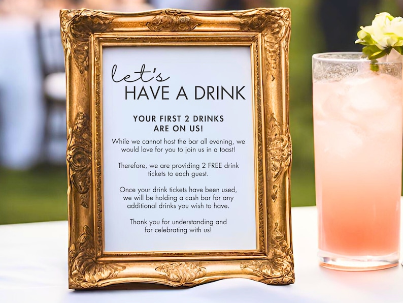 Wedding Bar Sign and Drink Tickets, Event Signage, Wedding Guest Bar ...