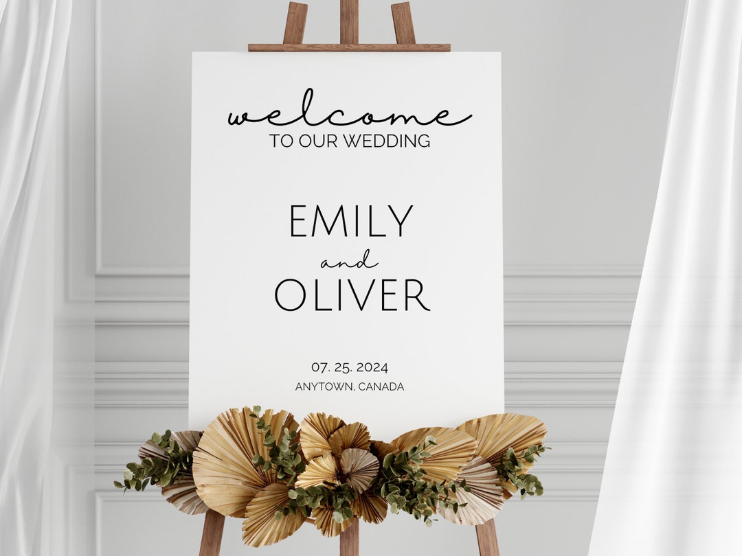 Simple Wedding Welcome Sign, Minimalist Wedding Decor, Black and White ...